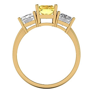 Clara Pucci 4.0 ct Emerald Cut 3 Stone Solitaire Natural Yellow Citrine Engagement Promise Anniversary Bridal Ring 18K yellow Gold 4.75