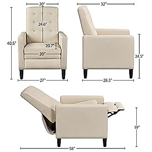 Yaheetech Fabric Recliner Chair Mid-Century Modern Recliner Adjustable Single Recliner Sofa with Thicker Seat Cushion Tufted Upholstered Sofa with Pocket Spring for Living Room Bedroo Beige