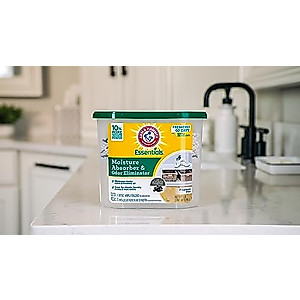 Arm & Hammer Essentials Disposable Moisture Absorber and Odor Eliminator Tub, Fragrance Free, 1 lb., 3-Pack, Attracts and Traps Excess Moisture, Ideal Closet Dehumidifier