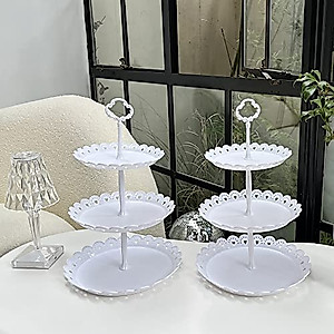 Cupcake Stand/Holder Plastic Dessert Stand White Cake Stand 3 Tiered Serving Stand Display Stand Reusable Pastry Platter for Wedding Birthday Baby Shower Tea Party Decorations