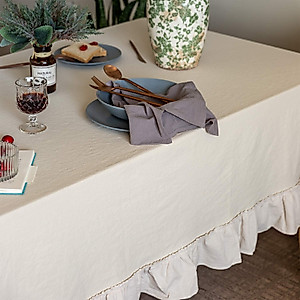 Glory Season Retro Farmhouse Ruffle Tablecloth Cotton Flounces Trim Washable Table Cover Tablecloths for Rectangle Table Baby Shower Kitchen Party Wedding Decor Off-White, 60''x120''
