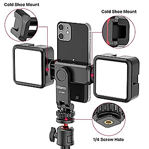 ULANZI Phone Tripod Mount ST-06S, Universal Smartphone Mount Adapter with 2 Cold Shoe, 360° Rotates and Adjustable Cell Phone Clip Clamp Holder, Compatible with iPhone, Samsung Galaxy and All Phones
