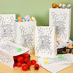 30 Pcs Happy 100th Day of School Paper Bags 100th Day White Paper Bags White Paper Lunch Bags Back to School Goodie Bags for Kids Students 100th Day Activities Gifts Craft Bags Classroom Supplies