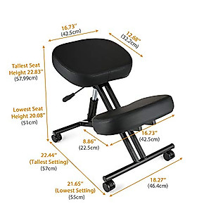 Ergonomic Kneeling Chair, Height Adjustable Stool with Thick Foam Cushions and Smooth Gliding Casters for Home and Office - Improve Posture to Relieve Neck & Back Pain, Angled Knee Stool