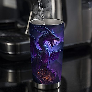 20oz Mythical Dark Dragon Tumbler, Gaming, Gamers Gifts for Dragon Lovers, Coffee Thermos for Men, Stainless Steel Double Wall Vacuum Insulated Coffee Mug, Travel Cup with Lid