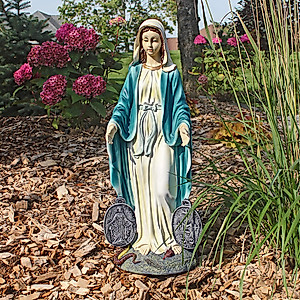 Design Toscano Miraculous Medal Madonna Virgin Mary Italian Style Religious Indoor/Outdoor Garden Statue, 23 Inch, Cast Stone Resin, Full Color Finish