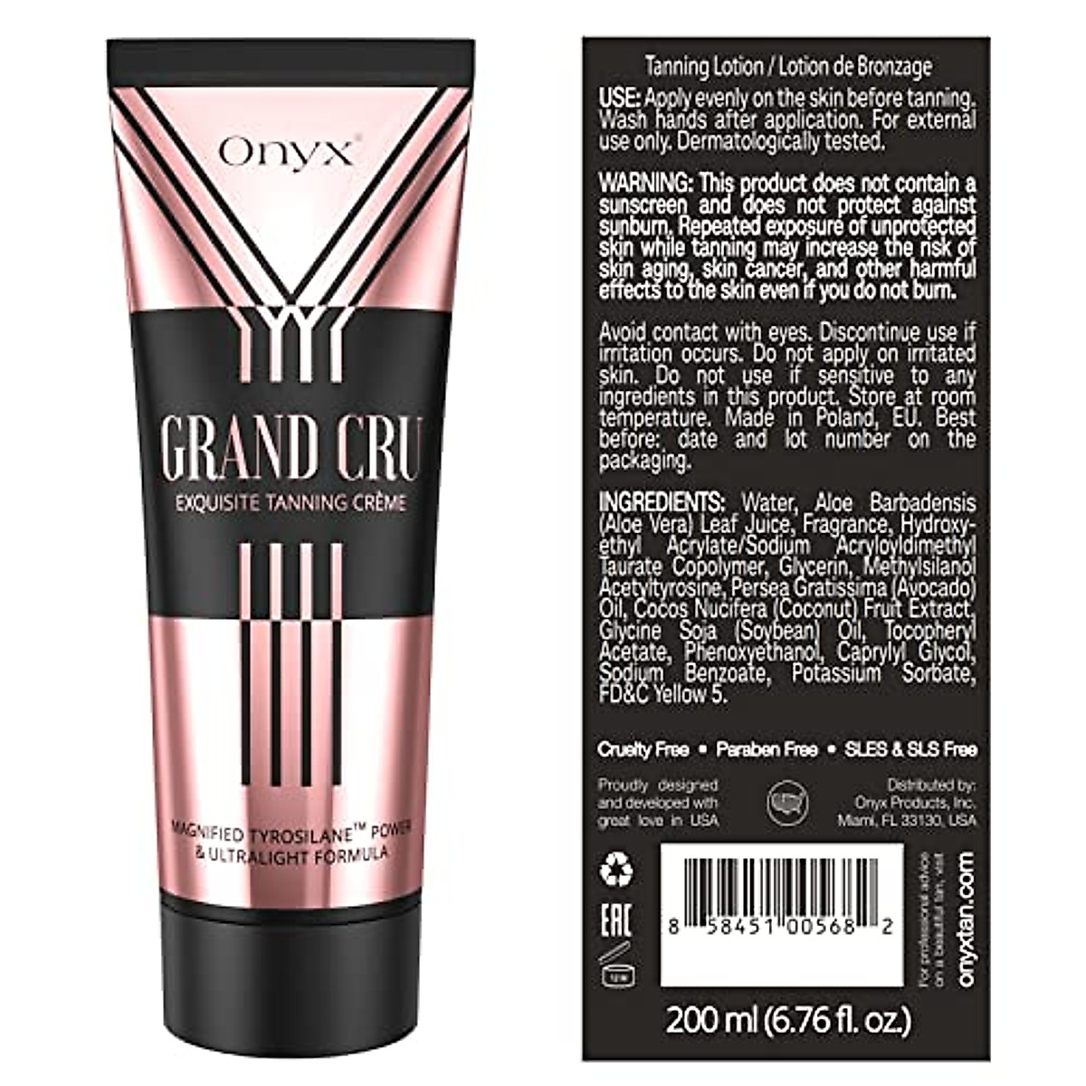Onyx Grand Cru Tanning Lotion | Indoor & Outdoor Accelerator | Streak-Free Lightweight Formula | Hydrating Cream for Smooth Skin | Vegan & Paraben-Free | Men & Women | Deep Tan Enhancer & Skin Care
