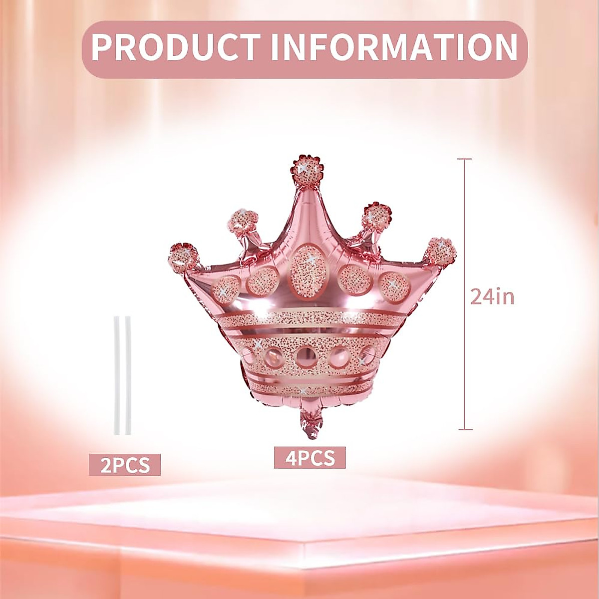TONIFUL 4 Pcs Crown Balloons 24 Inch Rose Gold Crown Shaped Foil Mylar Balloons for Anniversary,Baby Shower,Wedding,Girls Birthday Decorations,Princess Themed Party Supplies
