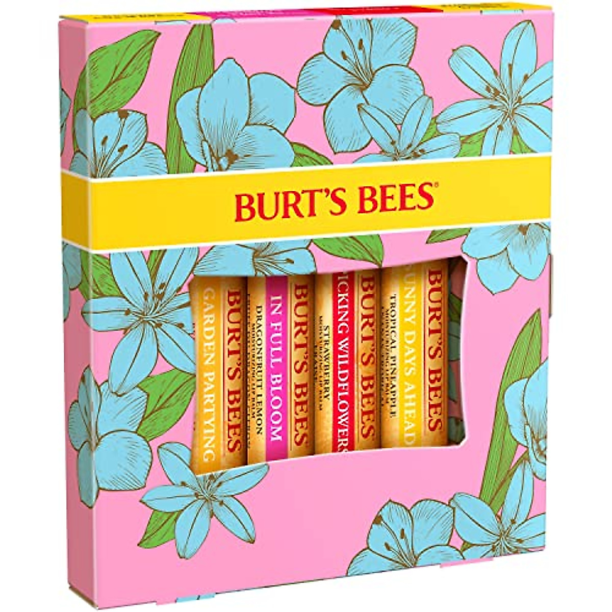 Burt's Bees Lip Balm Easter Basket Stuffers, Lip Care Gifts for All Day Hydration, In Full Bloom Set - Beeswax, Dragonfruit Lemon, Tropical Pineapple & Strawberry, 4 Pack (Packaging May Vary)