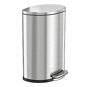 HLS Commercial 13.2 Gallon / 50 Liter Fire Resistant Stainless Steel Semi-Round Step On Pedal Trash Can with Odor Filter and Removable Inner Bucket