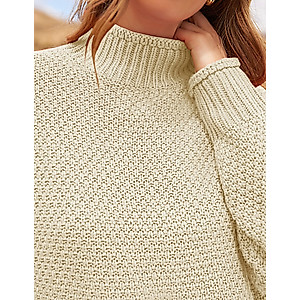 ZESICA Women's Turtleneck Batwing Sleeve Loose Oversized Chunky Knitted Pullover Sweater Jumper Tops,Apricot,Small