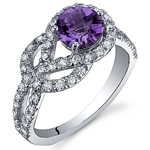 PEORA Amethyst Ring in Sterling Silver, Infinity Knot Design, Round Shape, 6mm, 1.00 Carat, Comfort Fit, Size 6