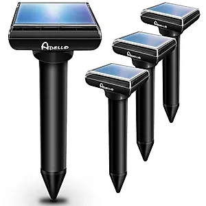 Apello Mole Repellent Pack of 4 Mole Chaser Vole Deterrent Mole Repeller Solar Powered Gopher Repellent Ultrasonic No Mole Killer Gopher Trap Harm to Your Yard