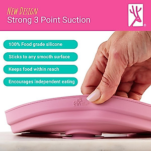 Elk and Friends Kids 6.7” Porcelain White Plates with Silicone Suction Sleeves Sleeves | Divided Plates | Suitable for Babie/Kids/Toddlers | Microwave & Dishwasher Safe | Non Slip | Snack Dishes