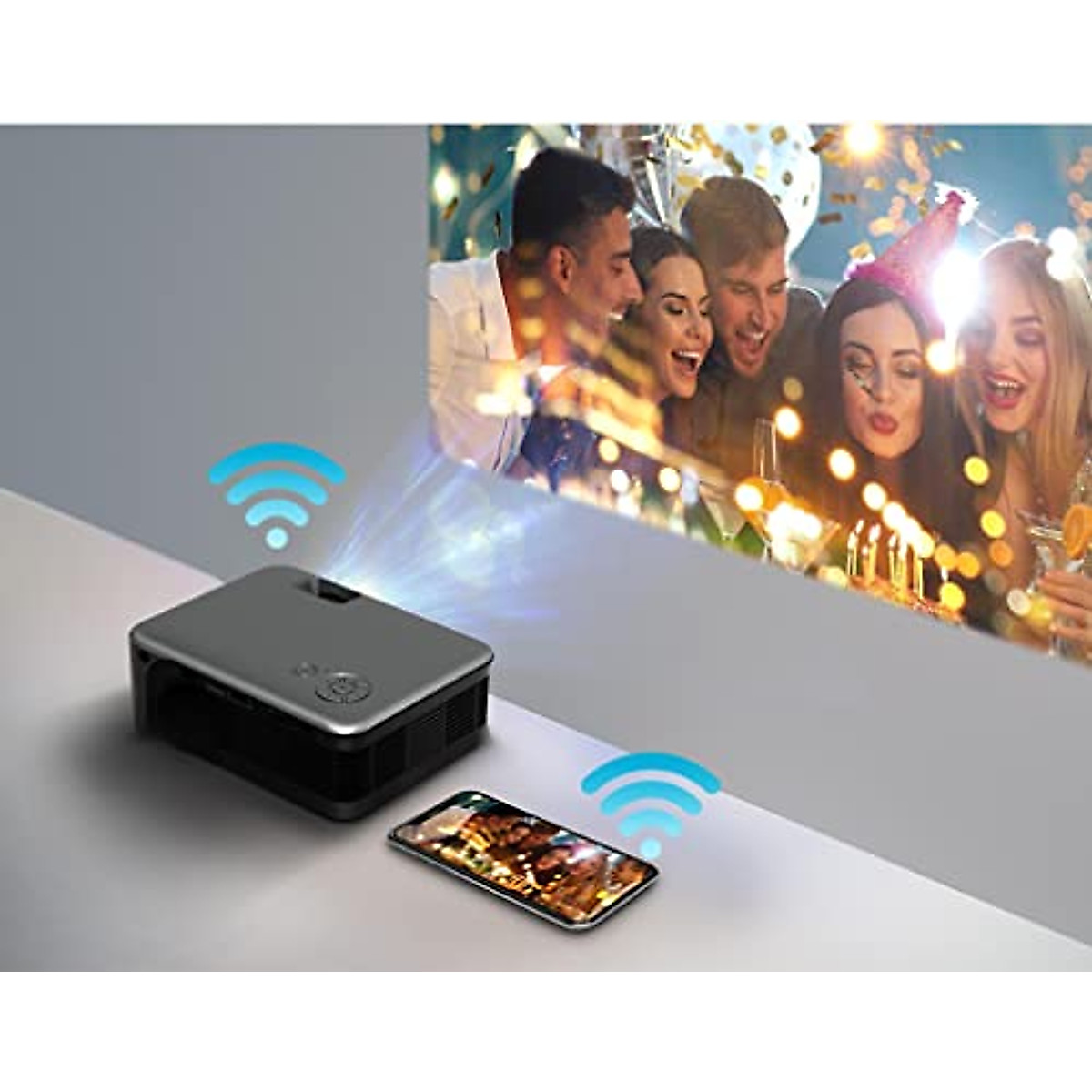 NarcNton Projector Smart TV WiFi Portable Home Theater Cinema Battery Sync Mobile Phone Beam LED Projector Suitable for 4k Movie Projector A30C-Battery
