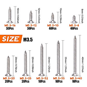 Rustark 210Pcs [#6 5/16'' to 1-1/2''] 304 Stainless Steel Flat Head Phillips Cross Wood Screw Drive Self-Drilling Screws Assortment Kit