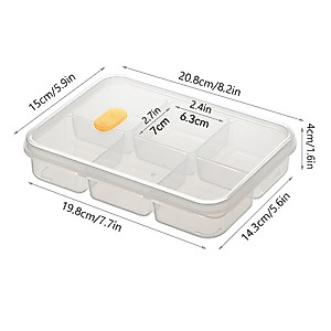 Dingerjar Divided Veggie Tray With Lid Snackle Box Food Storage Containers-6 Compartment Reusable Food Preserving Tray For Fridge, Organizer For Meat, Fruits, Snacks, Nuts，2 pcs