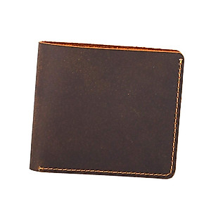 HUAMEIBANG Unisex Leather Simple Wallet Card Holder (Dark Brown)