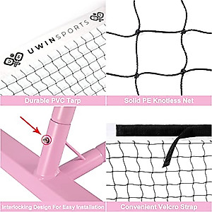 Uwin Sports Portable Pickleball Net System, Regulation Size, Pink, Polyethylene (PE) Net, Metal Frame, Carrying Bag
