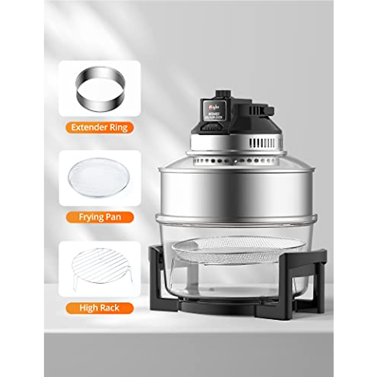 Oil-Free Air Fryer Oven, 12-19QT Air Fryer Toaster Oven, Right Large Infrared Halogen Convection Oven with Recipes, Nonstick and Dishwasher-Safe Glass Container (Black)