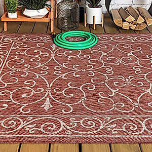 JONATHAN Y Charleston Vintage Filigree Textured Weave Indoor/Outdoor Red/Beige 8 ft. x 10 ft. Area-Rug, Classic,Easy-Cleaning,HighTraffic,LivingRoom,Backyard, Non Shedding (SMB106B-8)