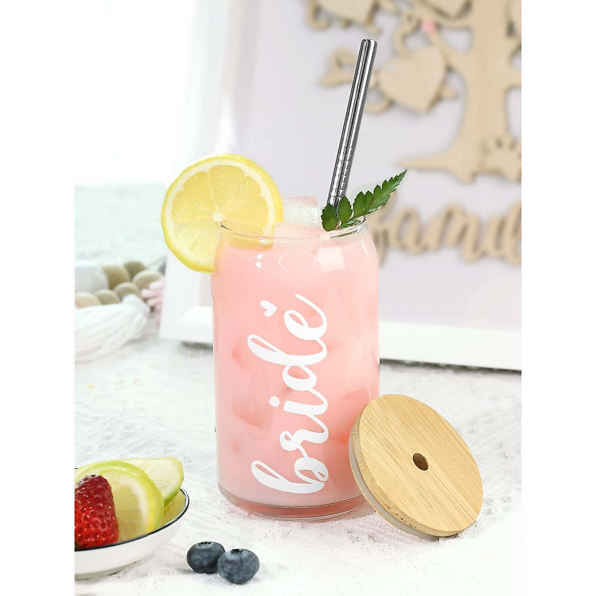 Nefelibata Teacher Appreciation Gifts Beer Can Glass Iced Coffee Glass Cup with Bamboo Lid Metal Straw 16oz Gift Teach Love Inspire Drinking Glasses Scool Staff Smoothie Tumbler Mug for Women Spring