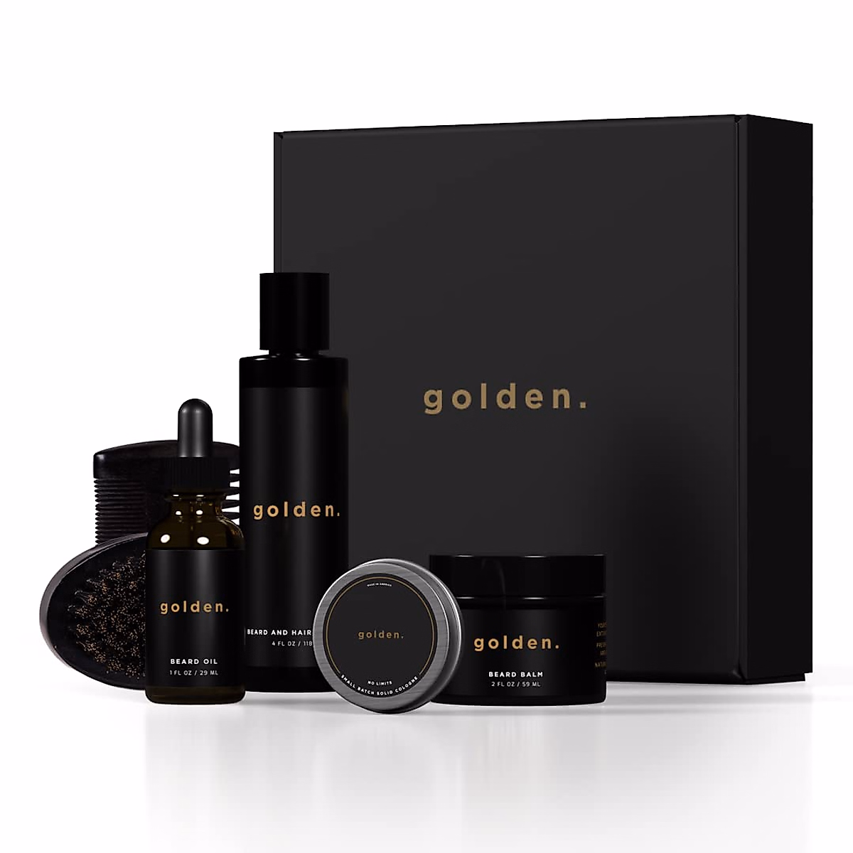 Golden Grooming Company Ultimate Beard Bundle For Men | Organic & Natural Growth Kit | Beard Oil + Balm + Shampoo + Solid Cologne | 4-Piece Set | Made in USA | 50K+ Customers