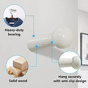 Svaitend Screw-On Solid Wood Hook Coat Hook Towel Hook Shaker Pegs for Bathroom Livingroom Garden 10 Pieces (White Paint)