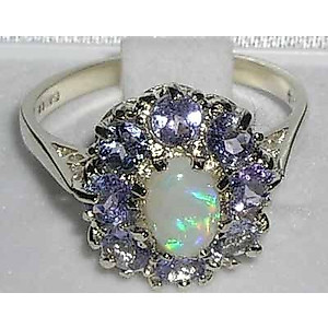 LetsBuyGold 925 Sterling Silver Natural Opal and Tanzanite Womens Promise Ring - Size 7.5