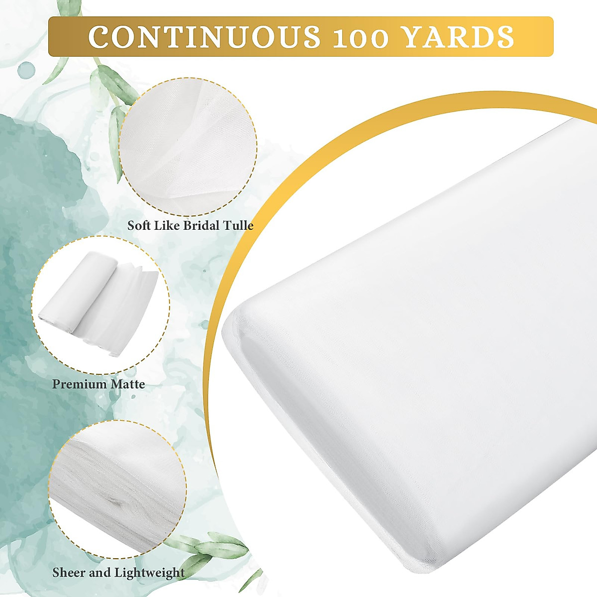 Timgle Tulle Fabric Rolls Bulk 54 Inch by 100 Yards (300 Ft) Tulle Ribbon Netting Fabric Spool Bolt for DIY Crafts Tutu Skirt Christmas Baby Shower Birthday Party Wedding Decorations(White)