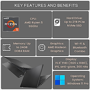 Lenovo V15 Gen 4 Business Laptop, 15.6" FHD Screen, AMD Ryzen 5 5500U, 12GB RAM, 1TB SSD, Webcam, RJ-45, Wi-Fi, Windows 11 Pro, Black, Additional 1 Yr ADP