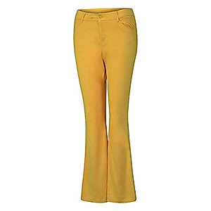 Lazapa Casual Pants for Women, Fall Winter Stretch Slim Tassel Corduroy Flare Jeans Button Zipper High Waist Bell Bottom Yellow