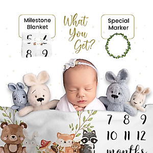 Paishanas Baby Monthly Milestone Blanket Boy or Girl Woodlands Baby Milestone Blanket Premium Fleece Monthly Baby Milestone Large Size Milestone Blanket for Baby Boy Baby Photo Blanket