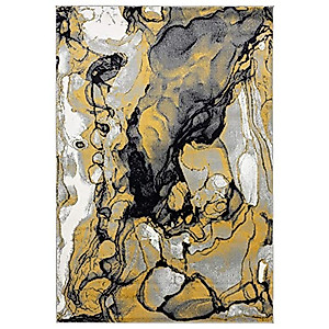 Abani Modern Grey & Yellow Marble 4' x 6' Area Rug, Rugs Arto Collection - Contemporary Colorful Abstract Liquid Style