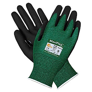 3 Pack MaxiFlex Cut 34-8743 Cut Resistant Nitrile Coated Work Gloves with Green Knit Shell and Premium Nitrile Coated Micro-Foam Grip on Palm & Fingers. Size: Small