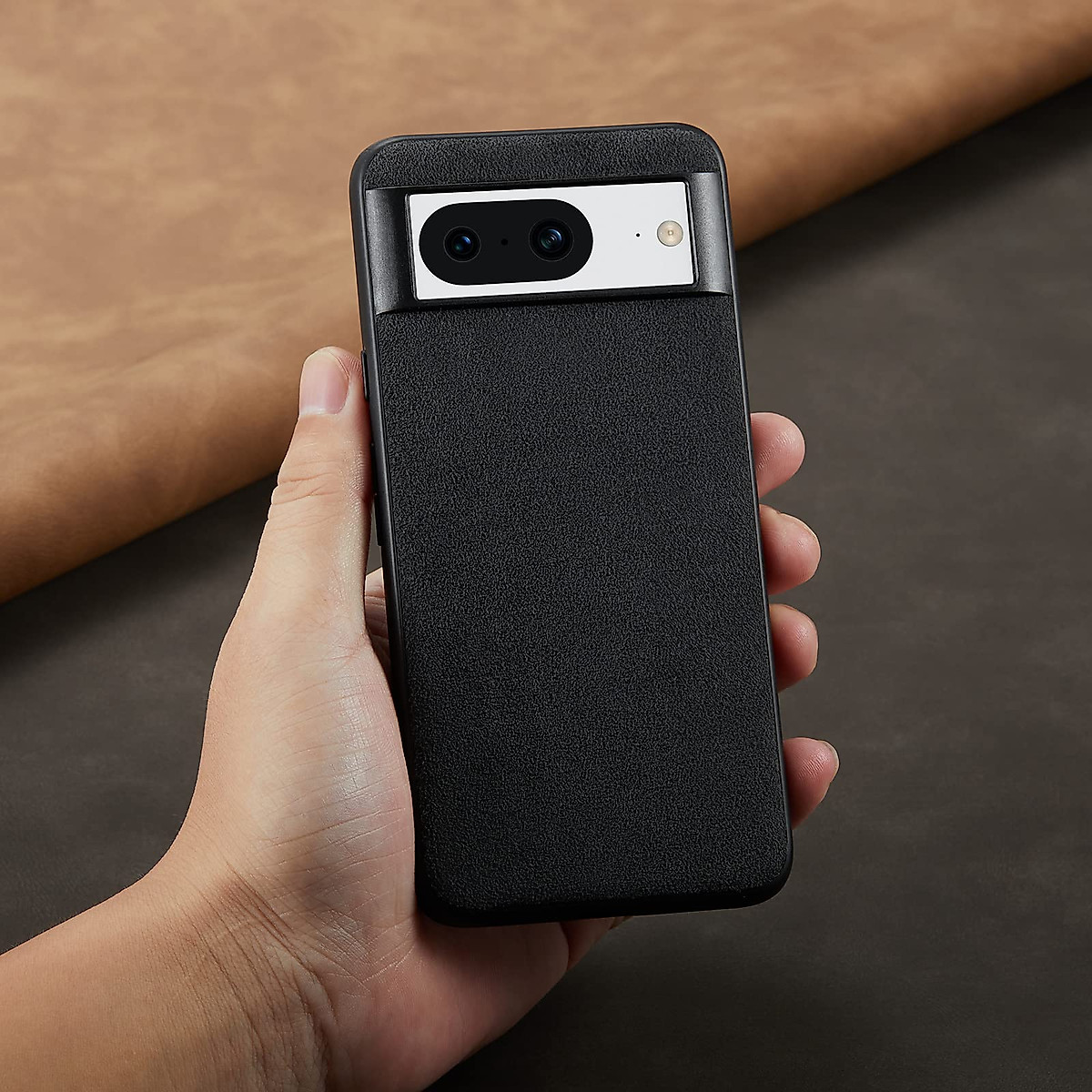 TYXDKJ Alcantara Case for GooglePixel 8,Handmade Half-Wrapped Synthetic Suede Cover (Black)