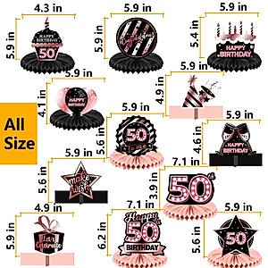 Happy 50th Birthday Rose Gold and Black Table Honeycomb Centerpieces Balloons Theme Decor Table Decorations Table Toppers for Girls Women Princess 50 Years Old Birthday Party Bday Supplies Background
