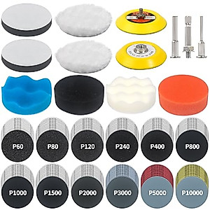 133 PCS Sanding Disc Drill Polishing Kit Sanding Attachment, 3 Inch Wet Dry Headlight Restoration Kit, Hook and Loop Sandpaper Buffing Pads with Rotary Tools for Car Wood Metal Glass Resin Expoxy