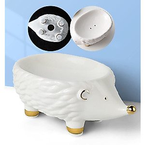 Ceramic Soap Dish with Drain, Hedgehog Toilet Soap Box, Ceramic Jewelry Tray, Funny Soap Storage Container for Shower Bathroom Kitchen Bathtub,White