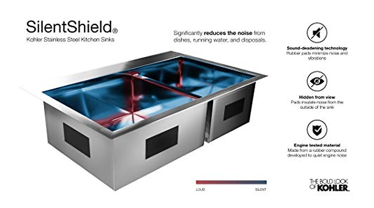 KOHLER 5540-NA Prolific Stainless Steel Workstation Sink | Quiet & Durable