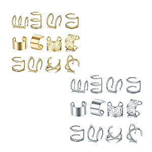 Cz Cuff Earrings Non-Piercing for Women Various Styles,12 Pairs Ear Clip 6 Styles Cartilage Clip On Earrings Set Fake Cartilage Earring Helix Jewelry (2 piece suit)