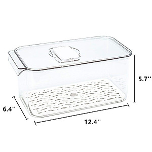 SANNO Produce Saver Refrigerator Organizer Bins with Lids And Removable Drain Tray Food Storage Container Fridge Stackable Freezer Bins For Kitchen Produce Fruit Vegetable (Set of 2)