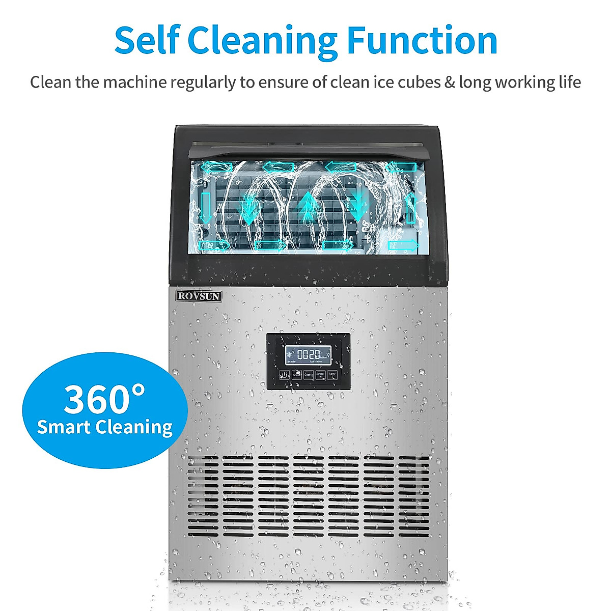 ROVSUN 200LBS/24H Commercial Ice Maker, Freestanding/Under Counter Industrial Ice Machine with Time Reservation, 29lbs Storage Bin, LED Panel & Water Filter for Home Office Restaurant Bar Cafe