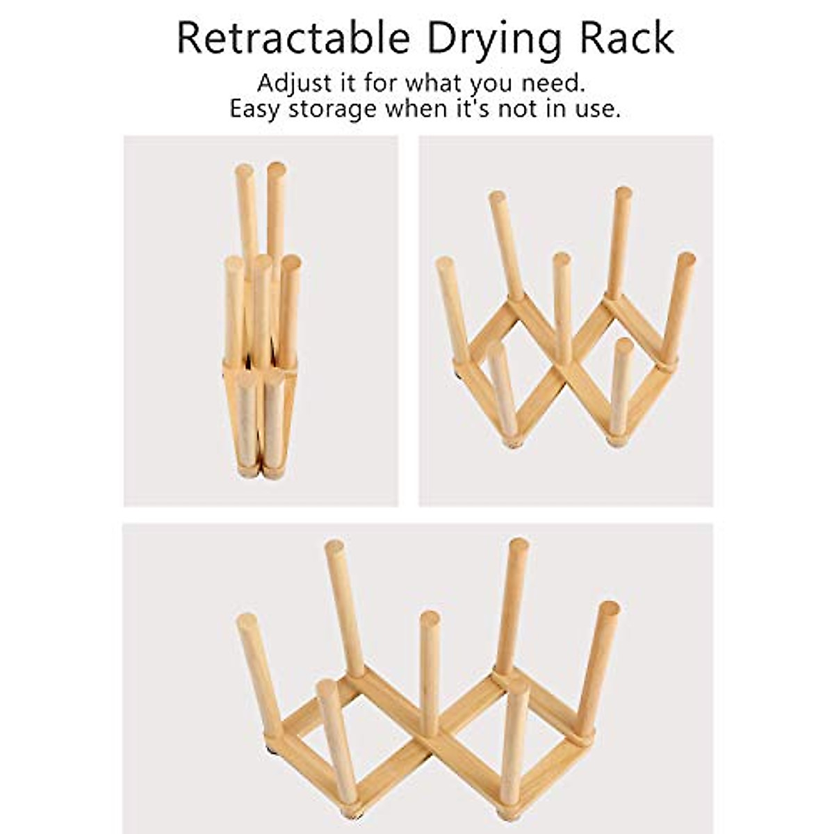 Woiworco Wooden Bottle Drying Rack, Nature Bamboo Retractable Cup Drying Rack and Mug Tree, Dish Drying Rack and Cup Drying Stander Holder for Cup, Cutting Board, Bowl, Plastic Bag Dryer Rack