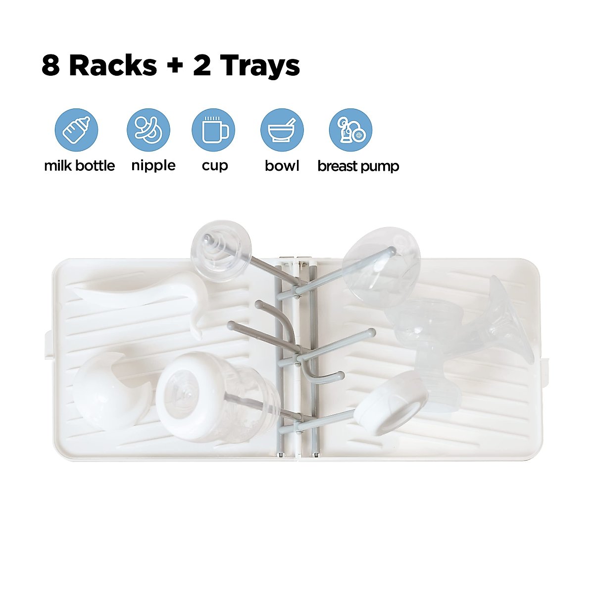 YOTIME Baby Bottle Drying Rack with Drainer, Foldable & Space Saving Drying Rack for Baby Bottles, Nipple and Accessories, White