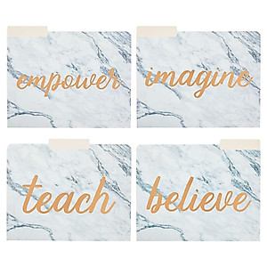 12 Pack Marble Decorative File Folders, Letter Size for Women, Cute Rose Gold with 1/3 Cut Tabs for Women, 6 Inspirational Designs (9.5 x 11.5 in)