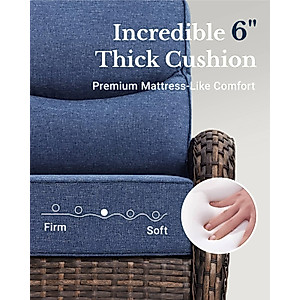 HILLGA Swivel Rocking Patio Chairs Set, 3-Piece Porch Set of 2 Chairs with 6" Thick Cushions & Small Side Table, Basic Vision (Blue)