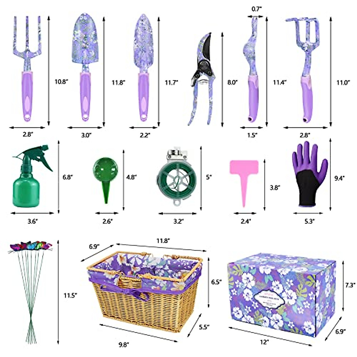 EAONE 43Pcs Garden Tools Set with Basket, Floral Gardening Hand Tools, Gardening Gifts for Women and Plant Lovers, Heavy Duty Tools Kit Including Gardener Gloves, Trowel, Weeder Hand Rake and Pruner