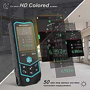 MiLESEEY R2B 200ft Laser Measure Tool with Built-in Wheel for Curved Measure, Digital Measuring Tape with Angle Sensor, Pythagorean, Point to Point, Area and Volume Measure
