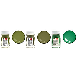 Testors Green Enamel Paint Variety, Green, Flat Green, Flat Beret Green, Metal Flake Green, Fluorescent Green, Sublime Green, Bright Lime, Teal, Flat Army Olive, and Thinner, 1/4 oz (Pack of 10) - with Make Your Day Paintbrushes
